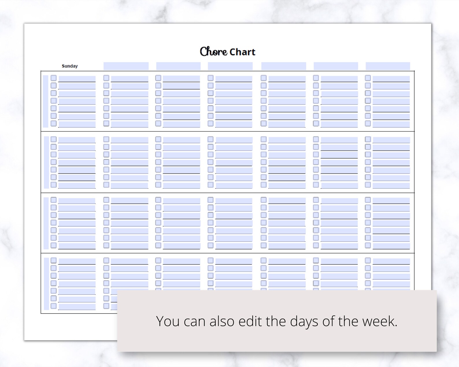 Chore Chart Printable PDF for Family or Adults, Daily Weekly Chore ...