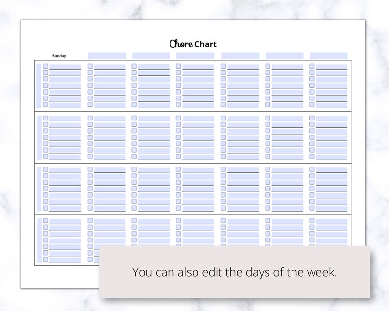 Chore Chart Printable PDF for Family or Adults, Daily Weekly Chore ...