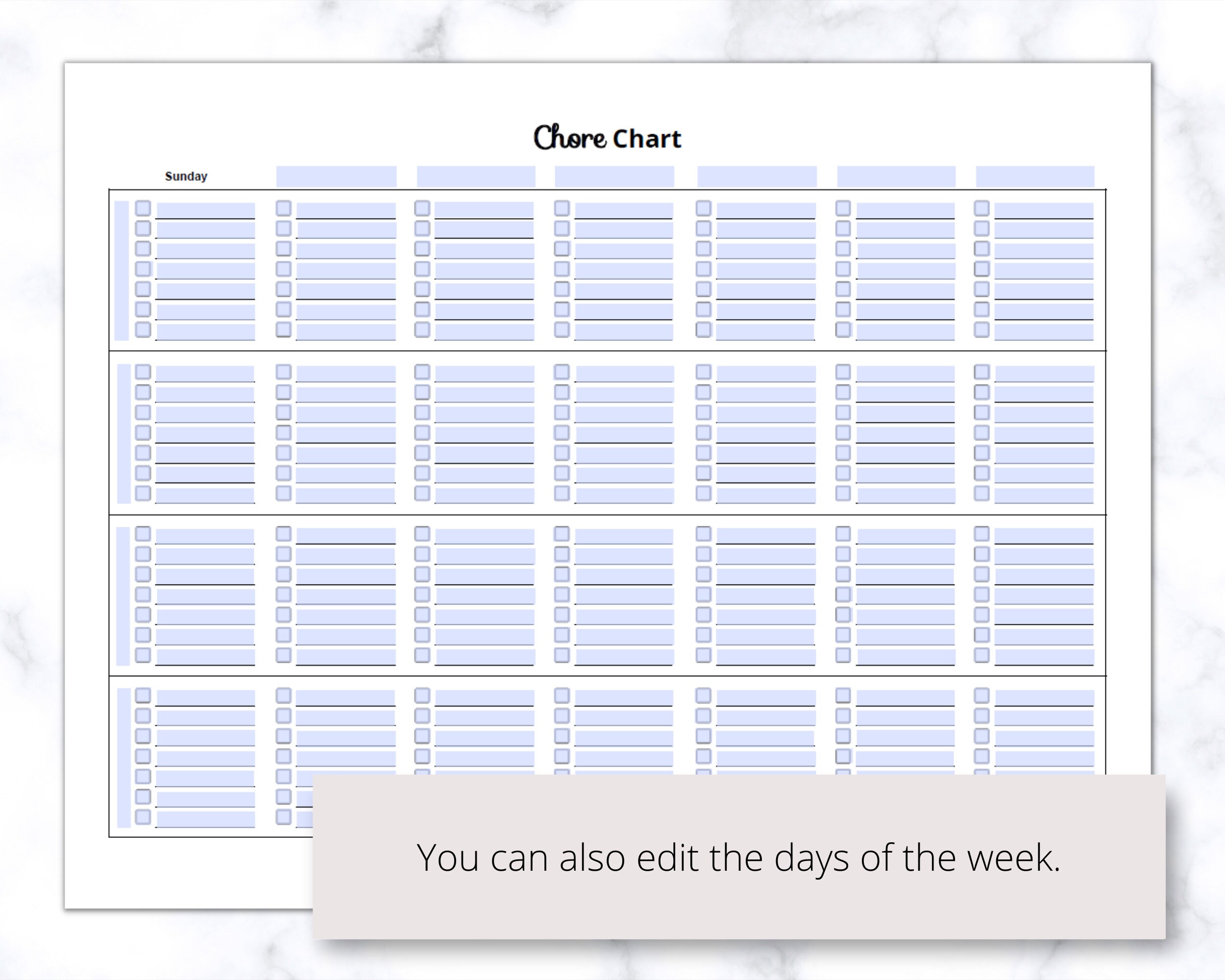 Chore Chart Printable PDF for Family or Adults, Daily Weekly Chore ...