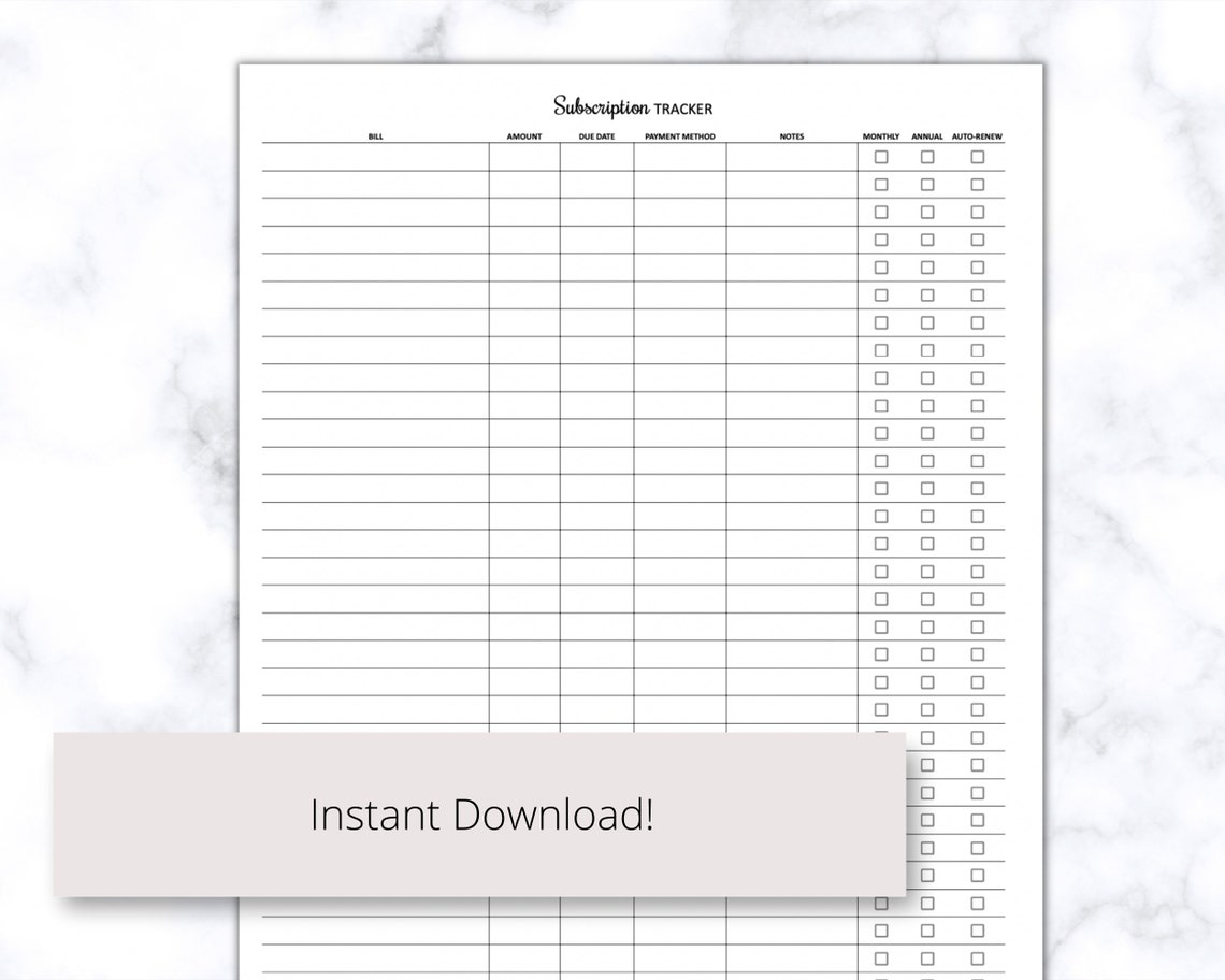 Subscription Tracker Printable PDF, Track Your Monthly Subscriptions ...