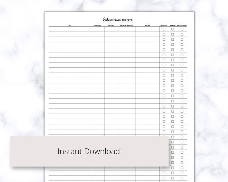 Subscription Tracker Printable PDF, Track Your Monthly Subscriptions ...