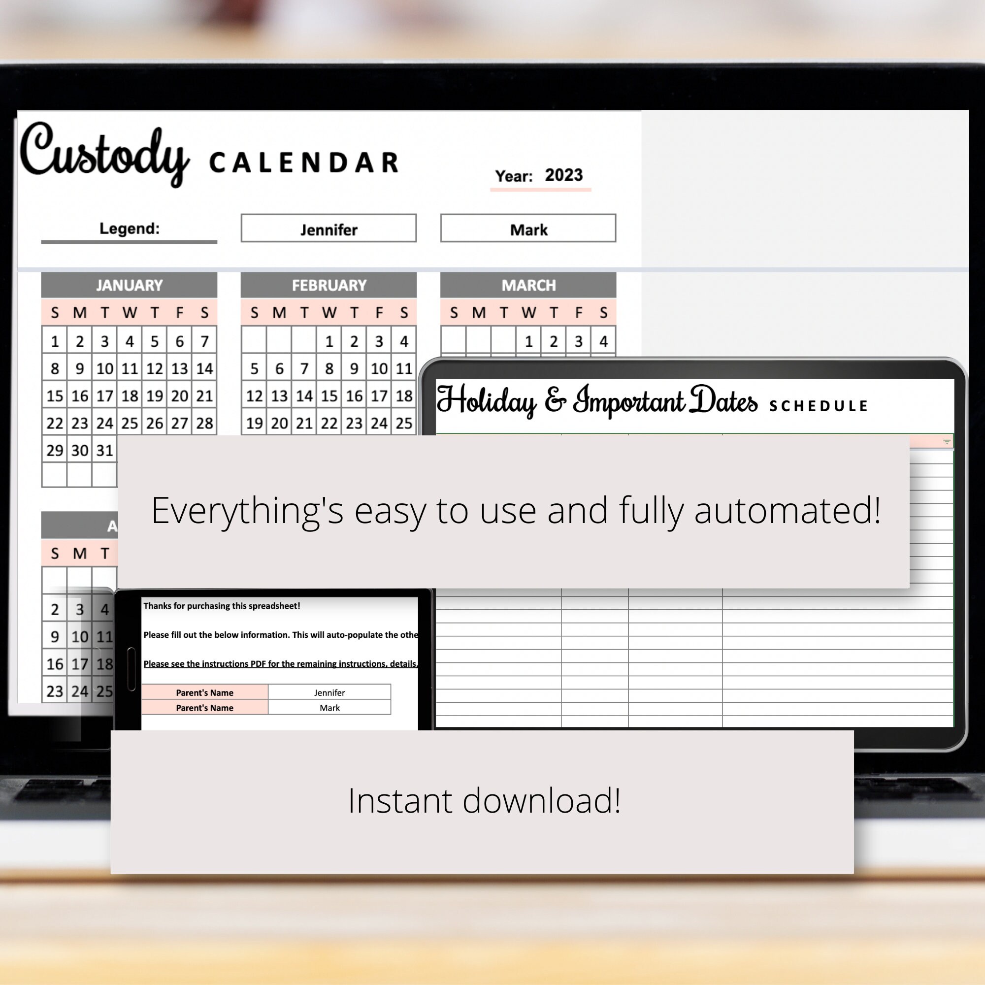 Co-parenting Calendar With Child's Information Google Sheets ...