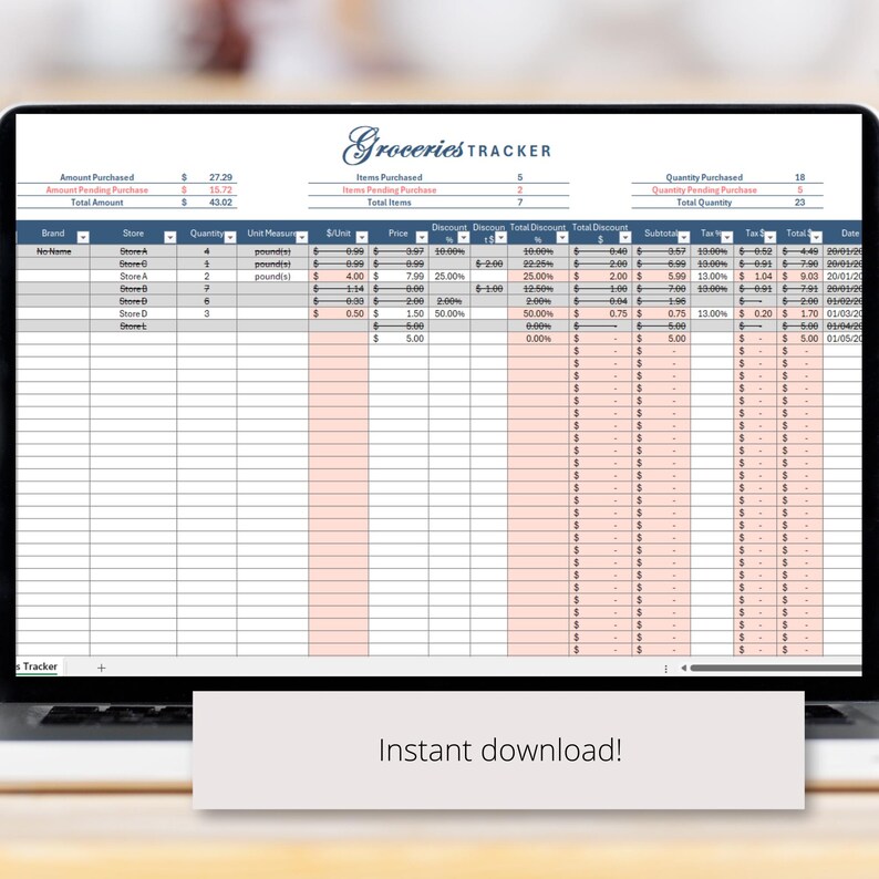 Simple Grocery Bill Tracker Excel Spreadsheet, Grocery Bills Budget ...