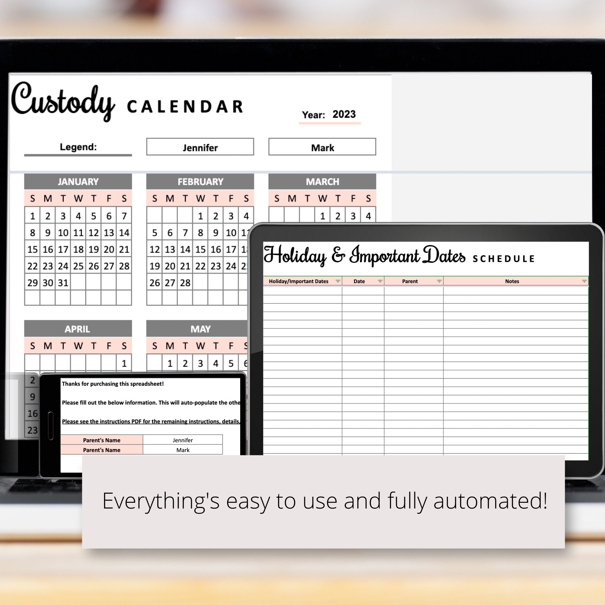 Co-parenting Calendar Google Sheets Spreadsheet Co Parenting - Etsy