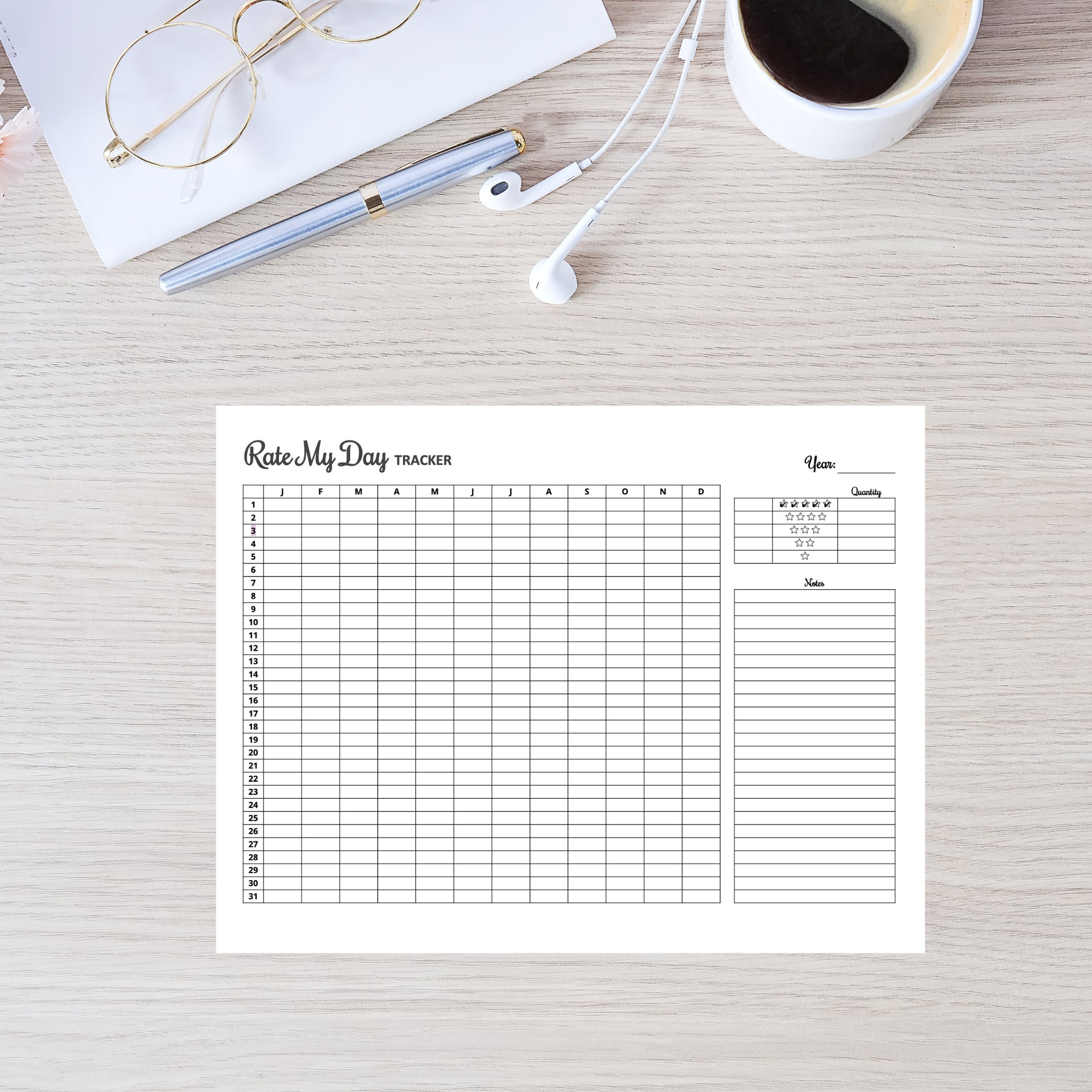 Rate My Day Tracker Printable PDF, Daily Self-reflection Printable ...