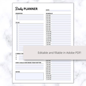 Editable Daily Planner Printable PDF, Daily Organizer, Productivity ...