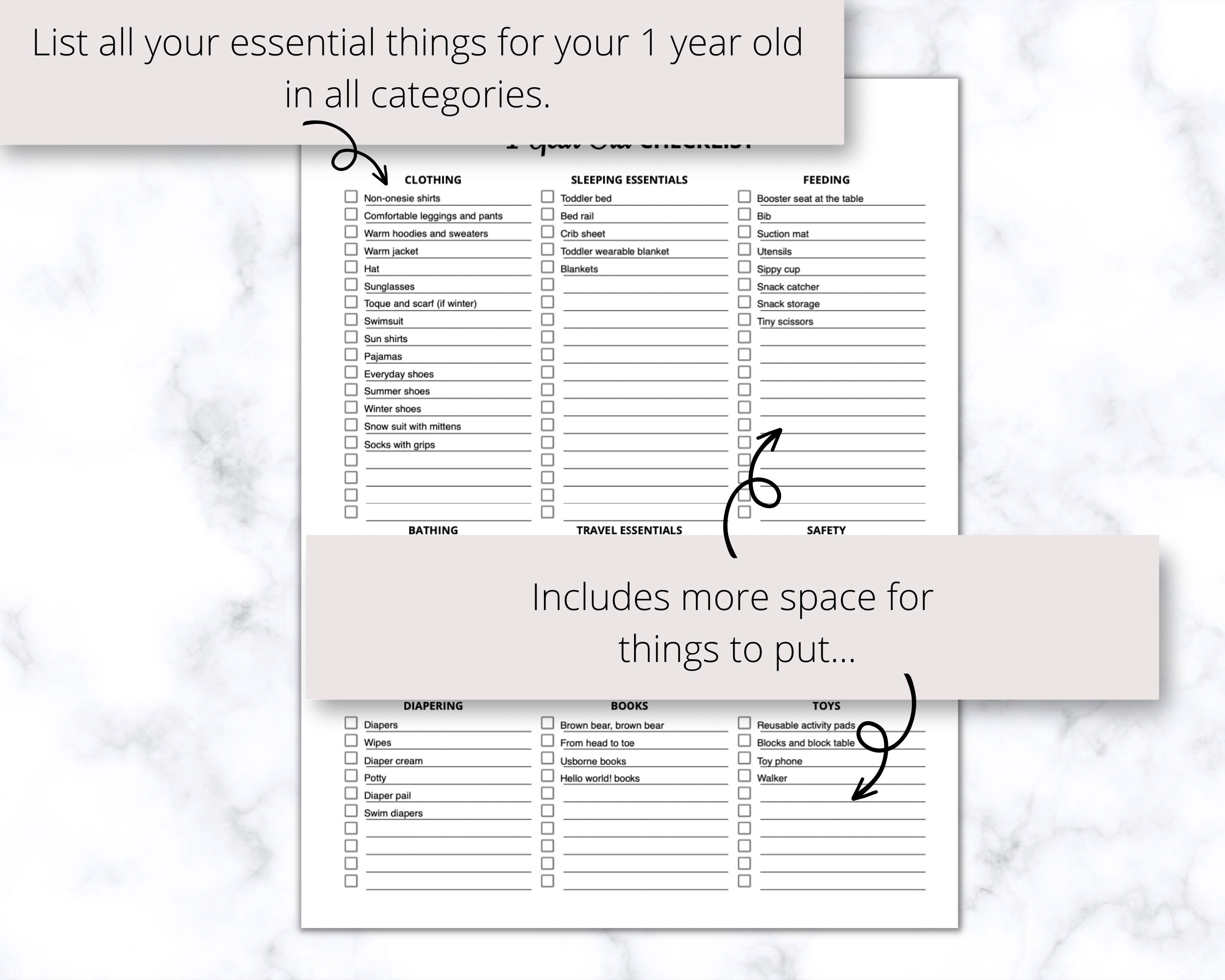 1 Year Old Checklist Printable PDF, Toddler Essentials List, 1 Year Old ...