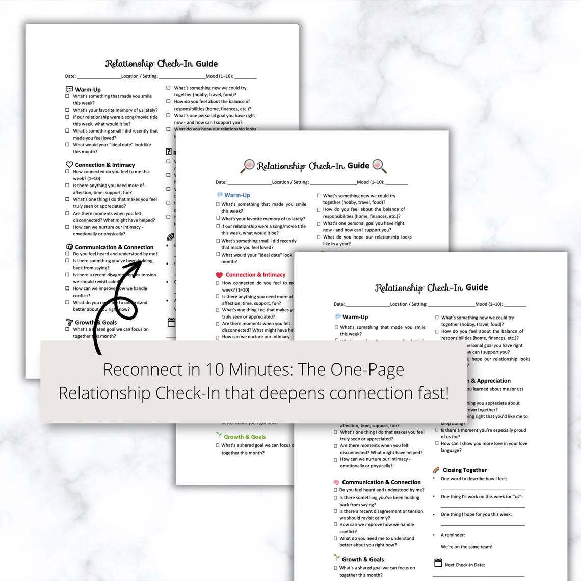 Relationship Check-in Questions Printable PDF, Couples Communication ...