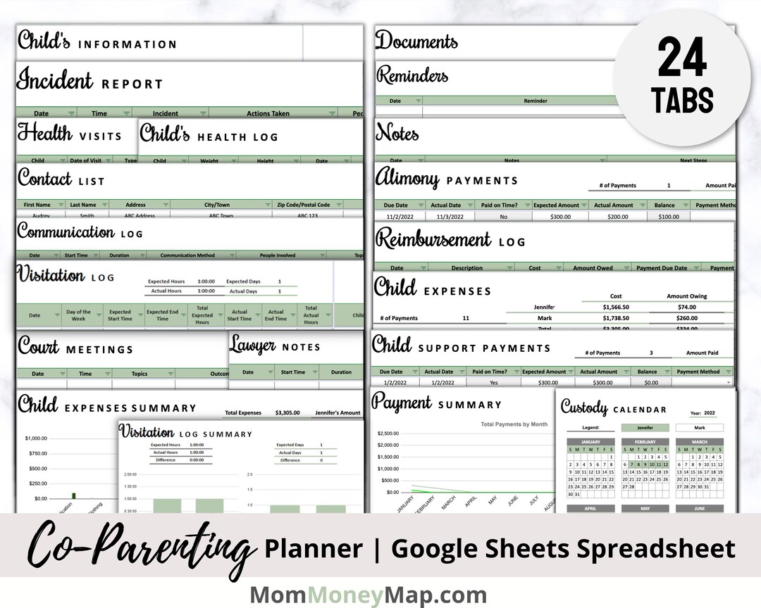 Co-parenting Planner Google Sheets Spreadsheet Child Custody - Etsy