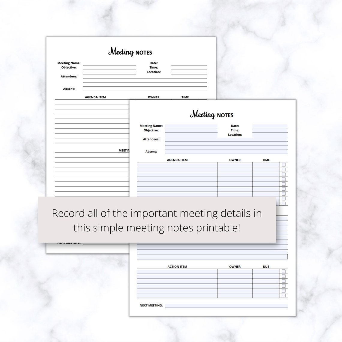 Meeting Minutes Printable PDF, Editable Agenda and Minutes, Meeting ...