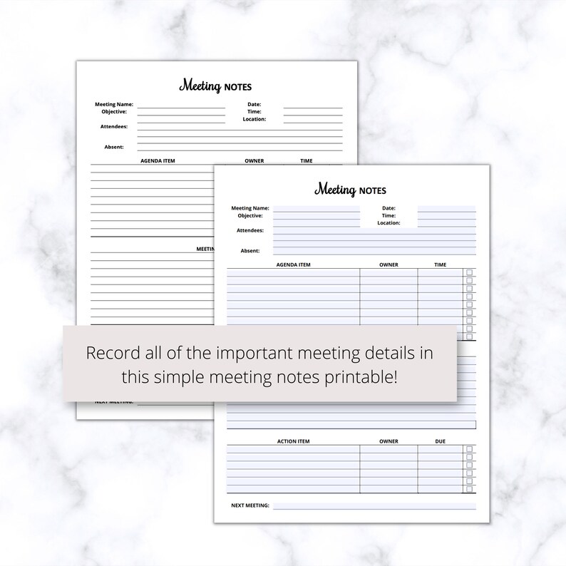 Meeting Minutes Printable PDF, Editable Agenda and Minutes, Meeting ...