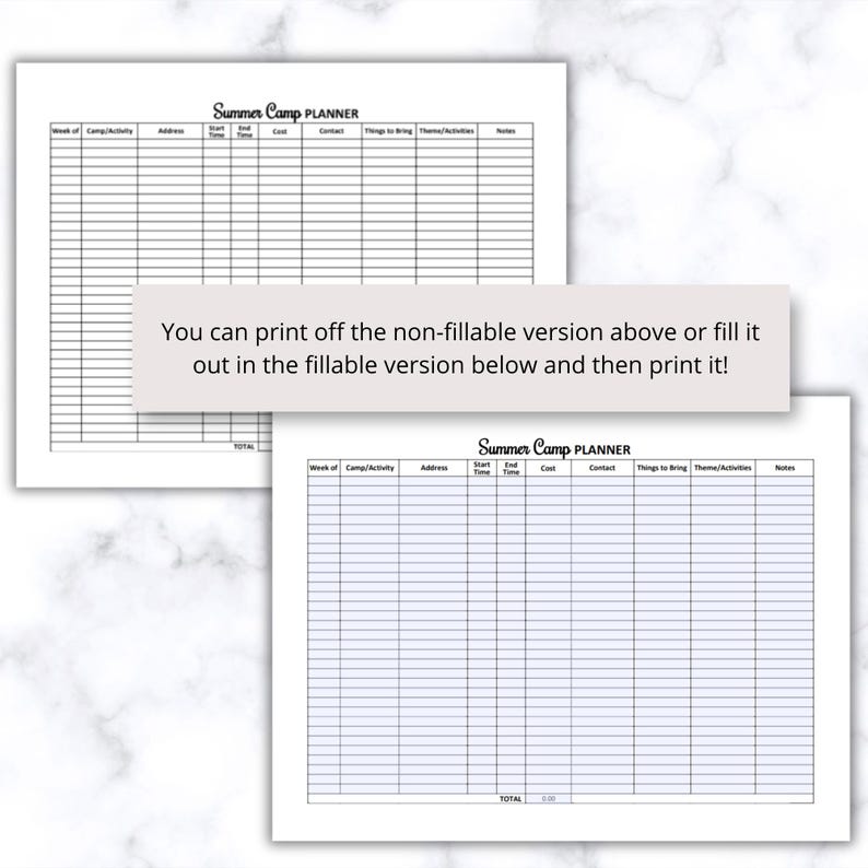 Summer Camp Planner Printable PDF, Summer Camp Organizer, Camp ...