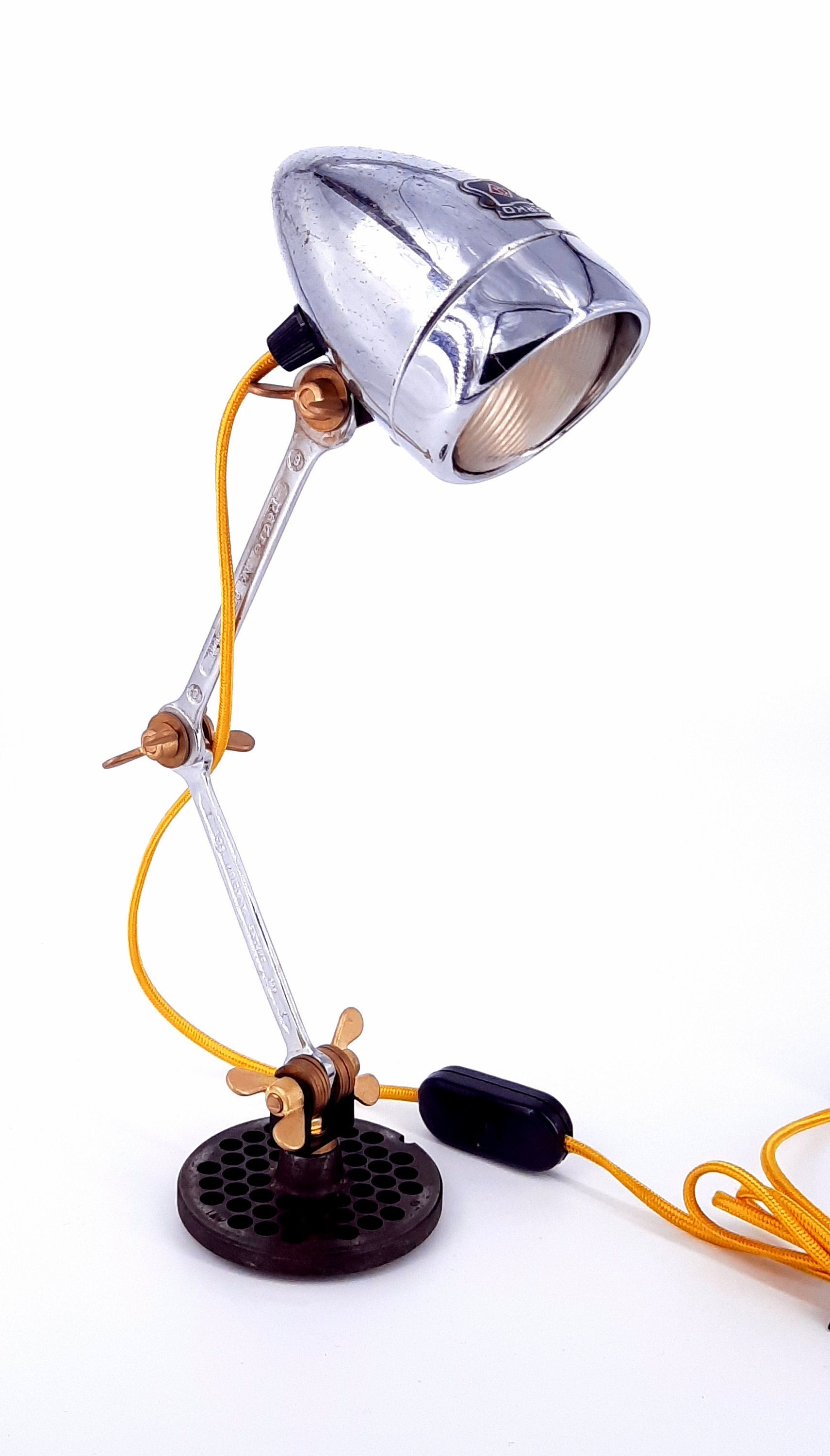 Upcycled Table Lamp From an Old Bicycle Lamp and Weight With Swivel Arm ...