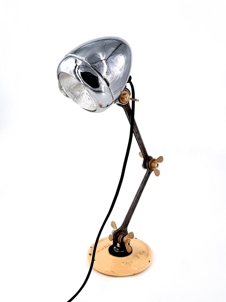 Upcycled Table Lamp From an Old Bicycle Lamp and Weight With Swivel Arm ...