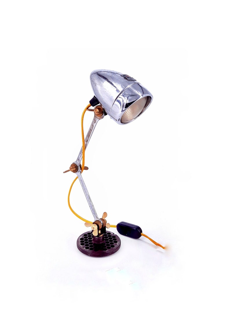 Upcycled Table Lamp From an Old Bicycle Lamp and Weight With Swivel Arm ...