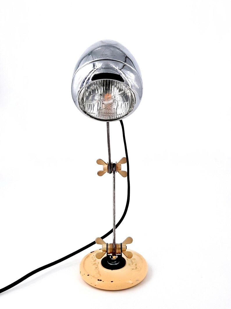 Upcycled Table Lamp From an Old Bicycle Lamp and Weight With Swivel Arm ...