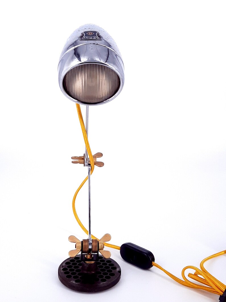 Upcycled Table Lamp From an Old Bicycle Lamp and Weight With Swivel Arm ...