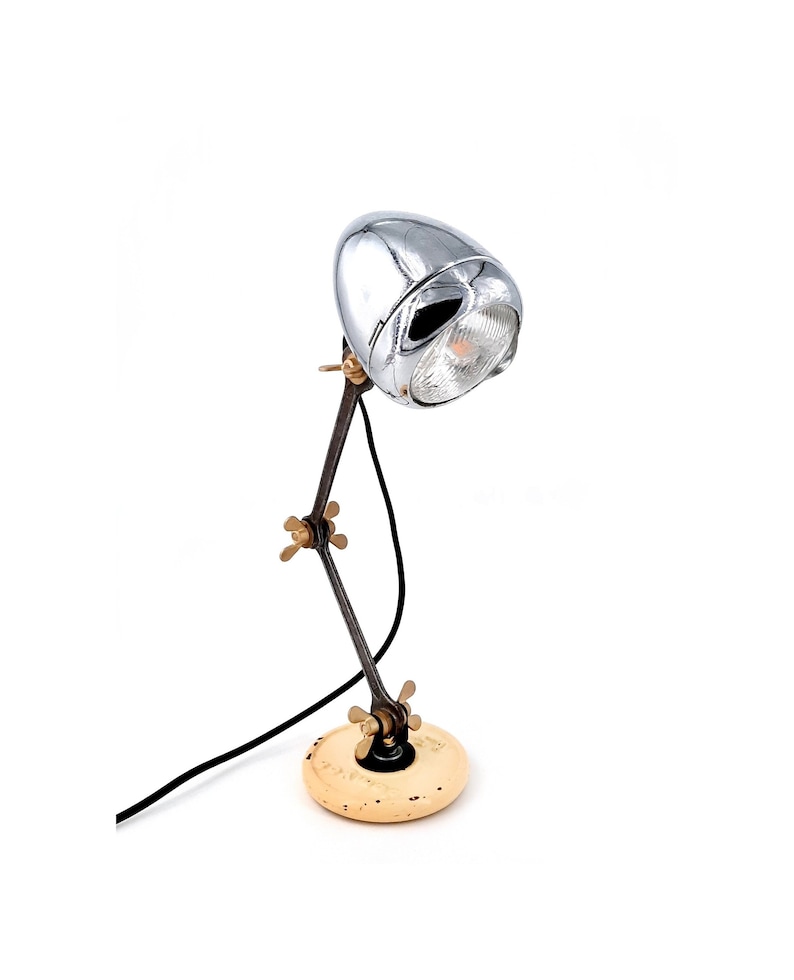 Upcycled Table Lamp From an Old Bicycle Lamp and Weight With Swivel Arm ...