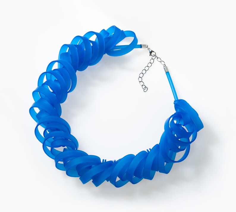 Statement Blue Necklace / Artistic Rubber Jewelry / Bright Chunky ...