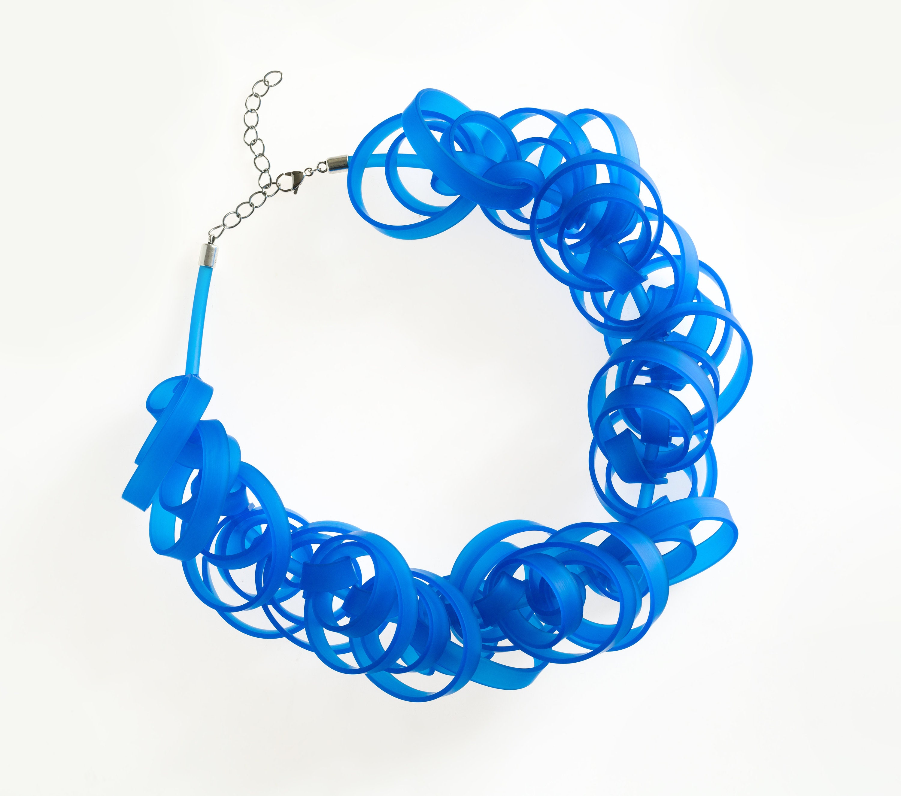 Statement Blue Necklace / Artistic Rubber Jewelry / Bright Chunky ...