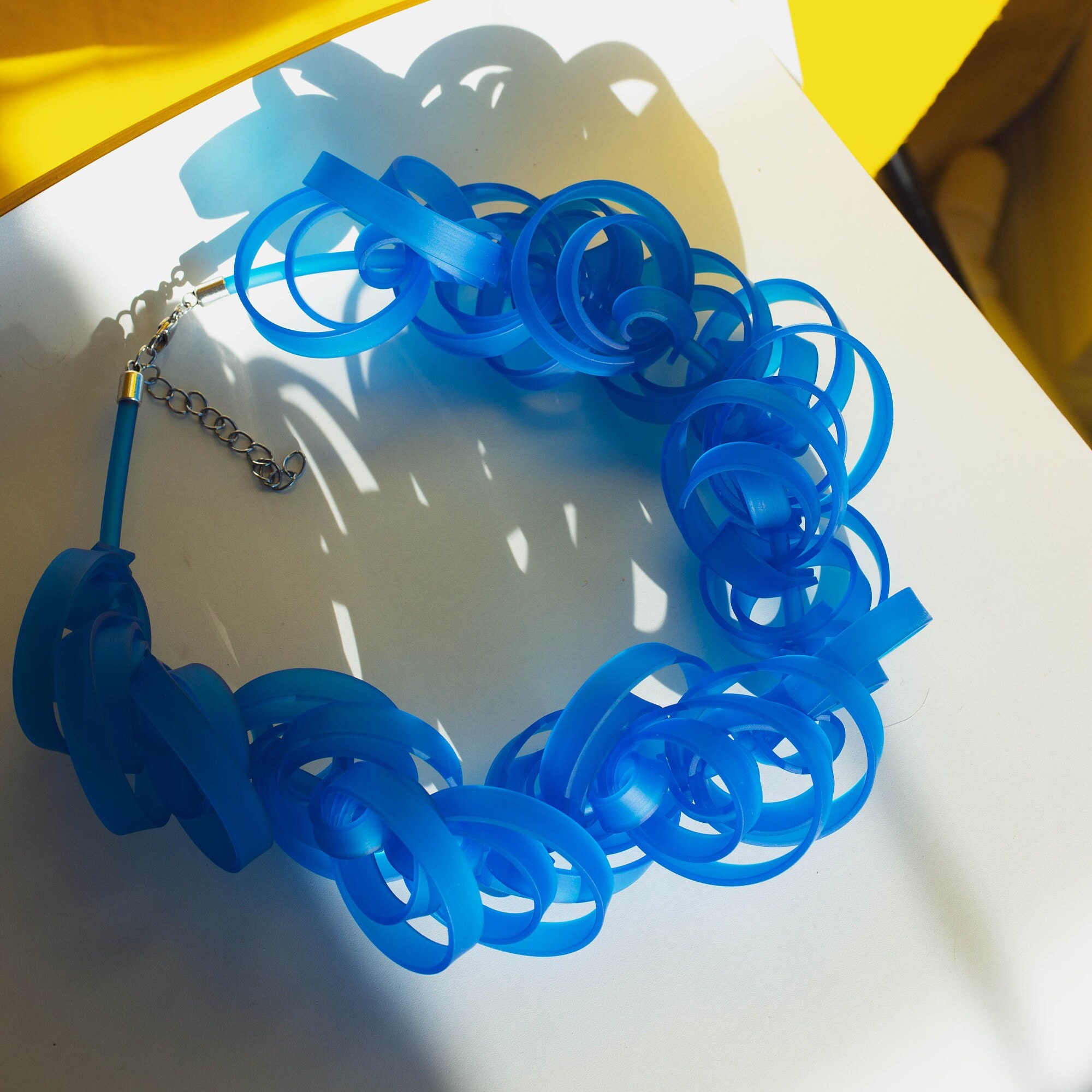 Statement Blue Necklace / Artistic Rubber Jewelry / Bright Chunky ...