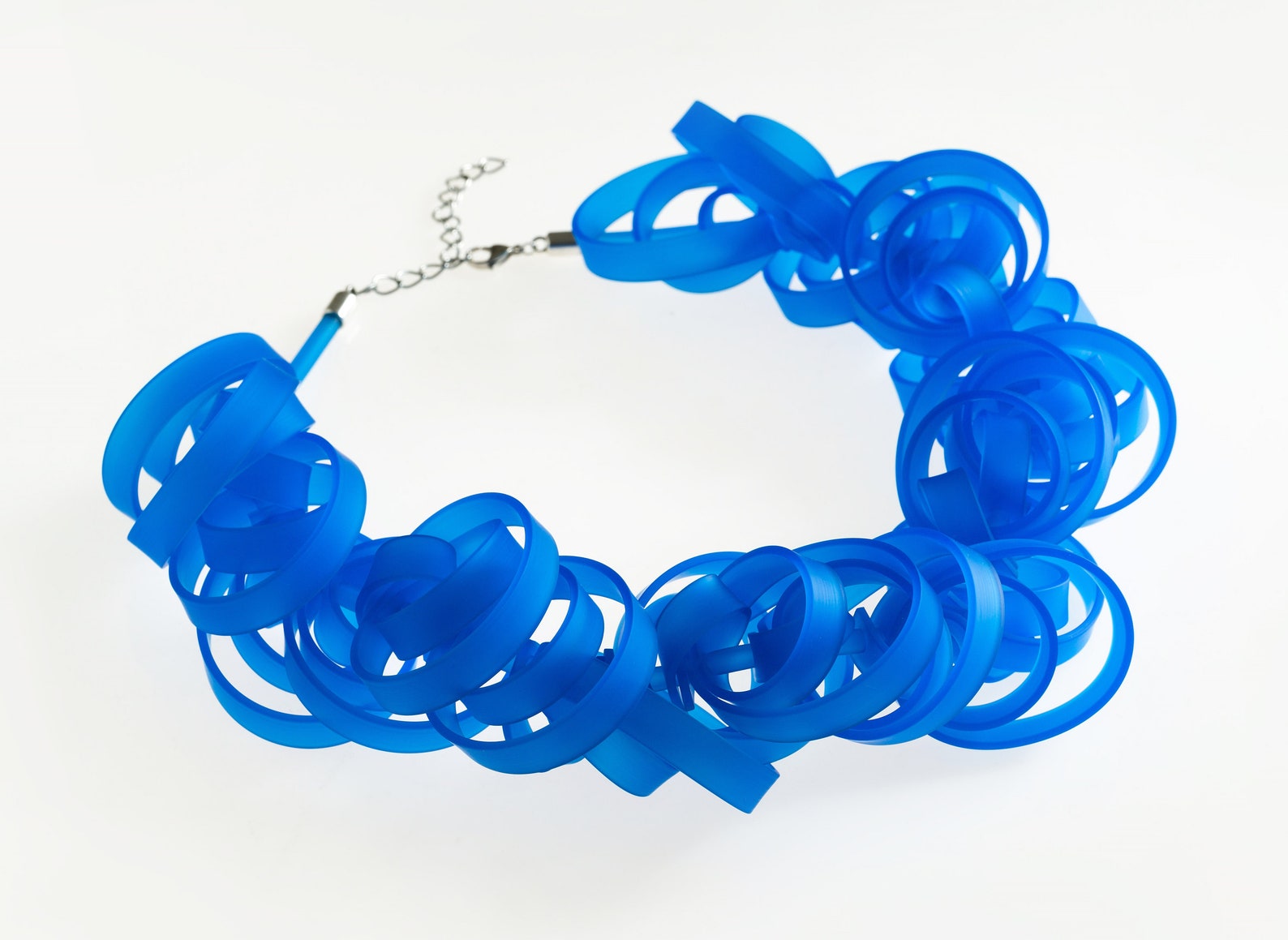 Statement Blue Necklace / Artistic Rubber Jewelry / Bright Chunky ...