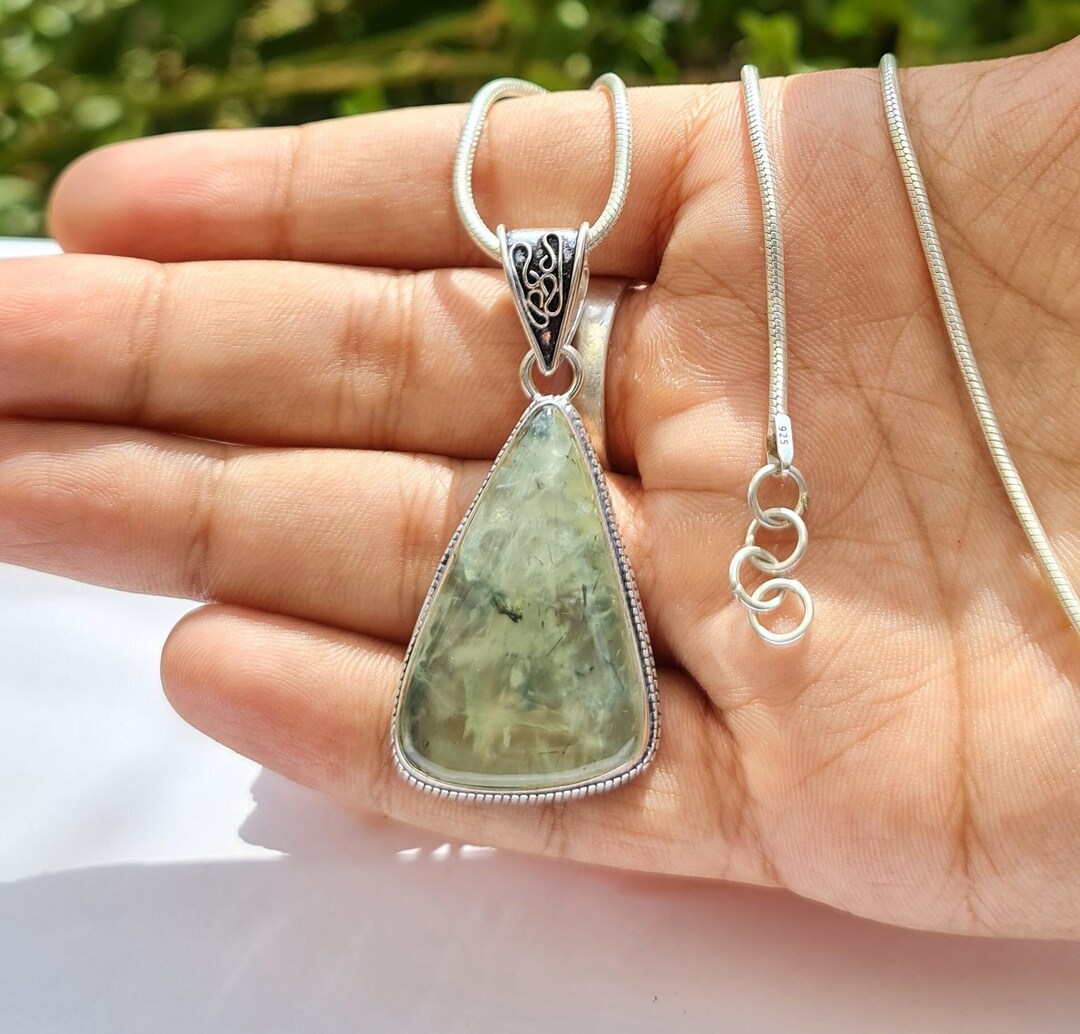 Natural Moss Prehnite Silver Pendant Gift for Her/him Birthday ...