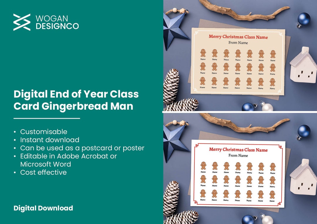 Personalised End of Year Class Christmas Themed Gingerbread - Etsy