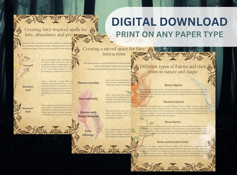 Wicca Fairy Guide, Fairy History, Printable Grimoire Pages, Spell Pages ...