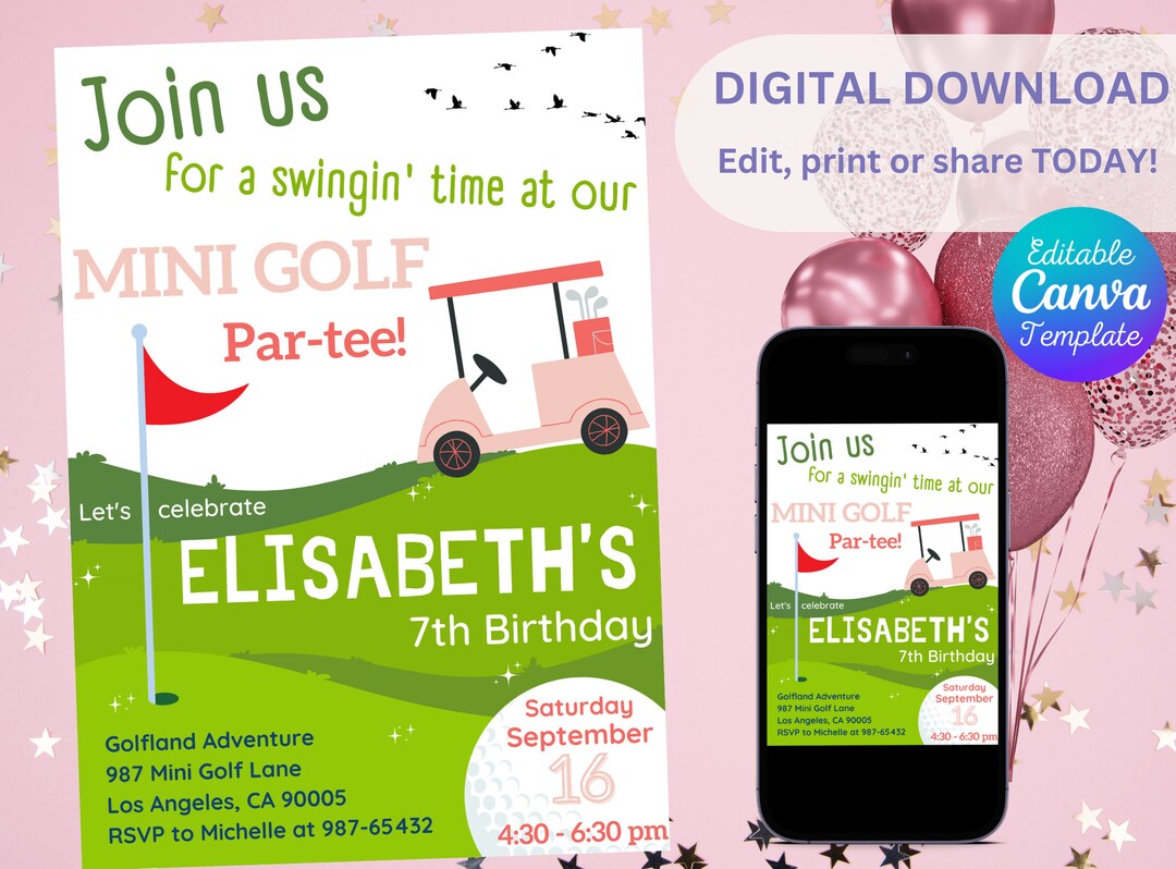 Mini Golf Girl Birthday Party Invitation Editable Minigolf Digital ...