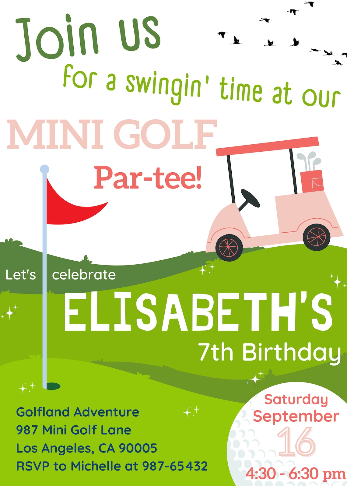 Mini Golf Girl Birthday Party Invitation Editable Minigolf Digital ...
