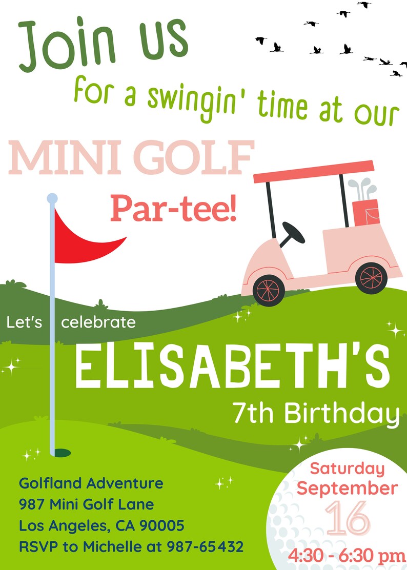 Mini Golf Girl Birthday Party Invitation Editable Minigolf - Etsy