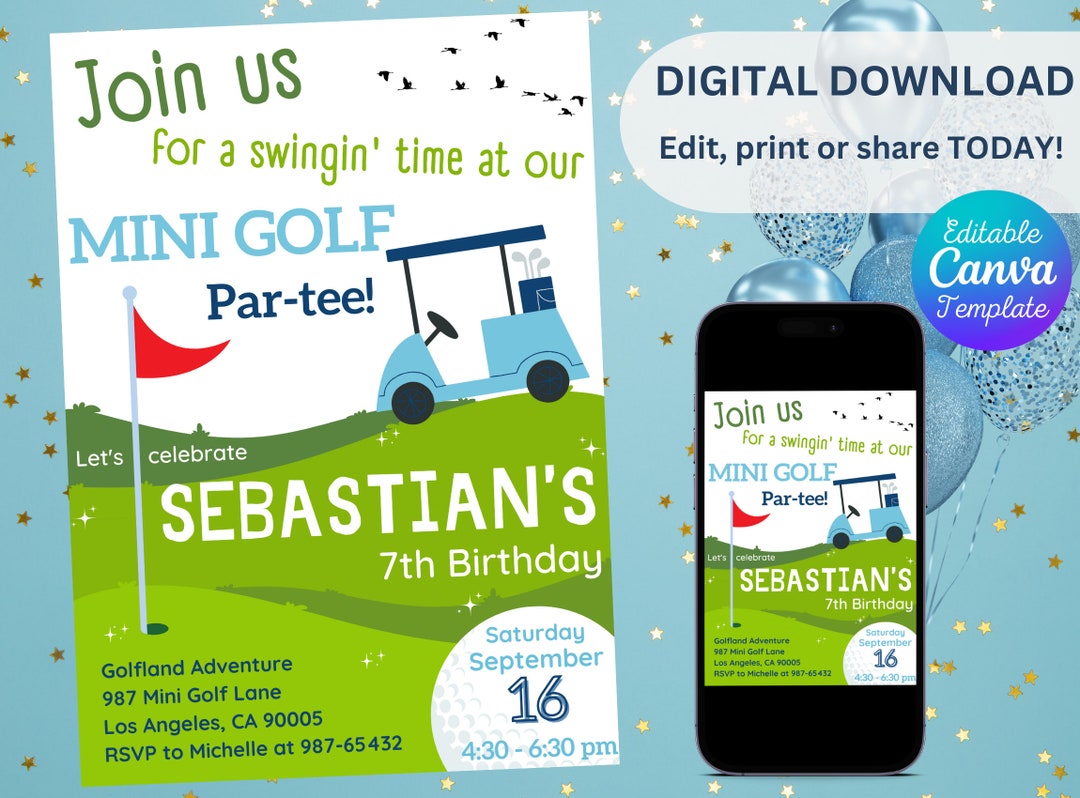 Mini Golf Boy Birthday Party Invitation Editable Minigolf Digital ...