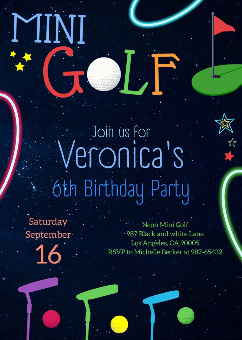 Mini Golf Birthday Party Invitation Glow in the Dark Editable - Etsy