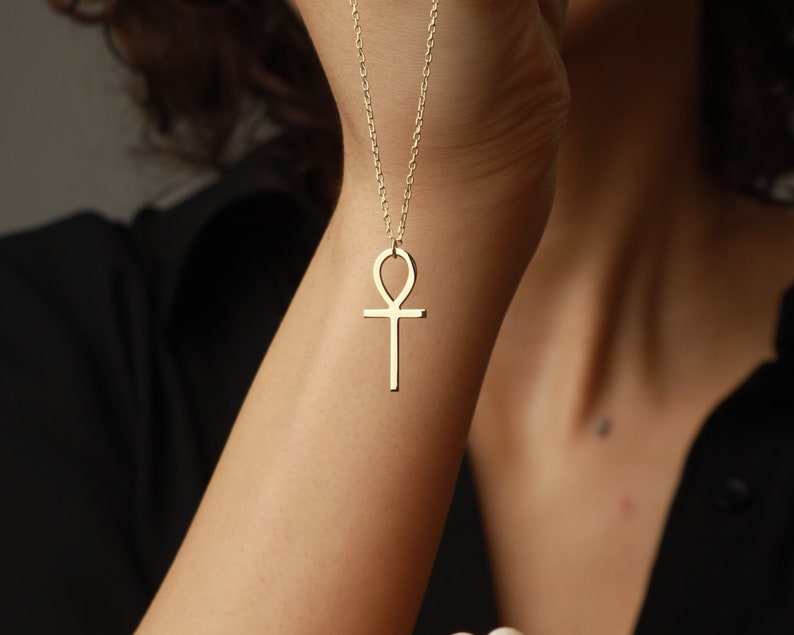 14K Gold Ankh Pendant Necklace, Egyptian Necklace, Ankh Necklace Women ...