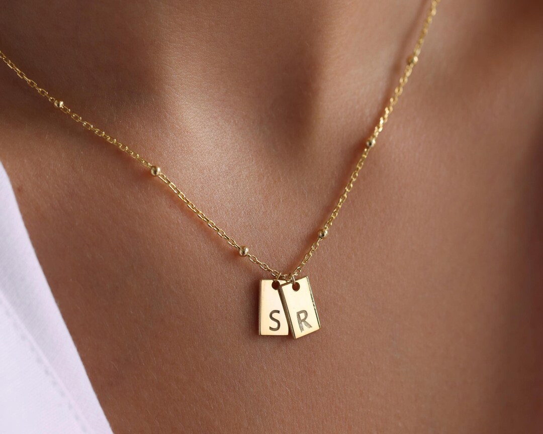 Initial Tag Necklace Women, Engraved Necklace, Initial Necklace, Bar ...