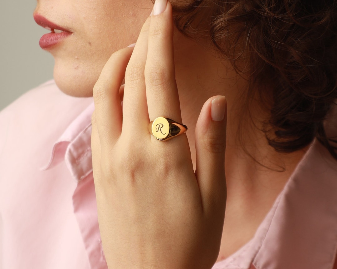 14K Gold Signet Ring, Initial Ring, Initial Signet Ring, Signet Ring ...