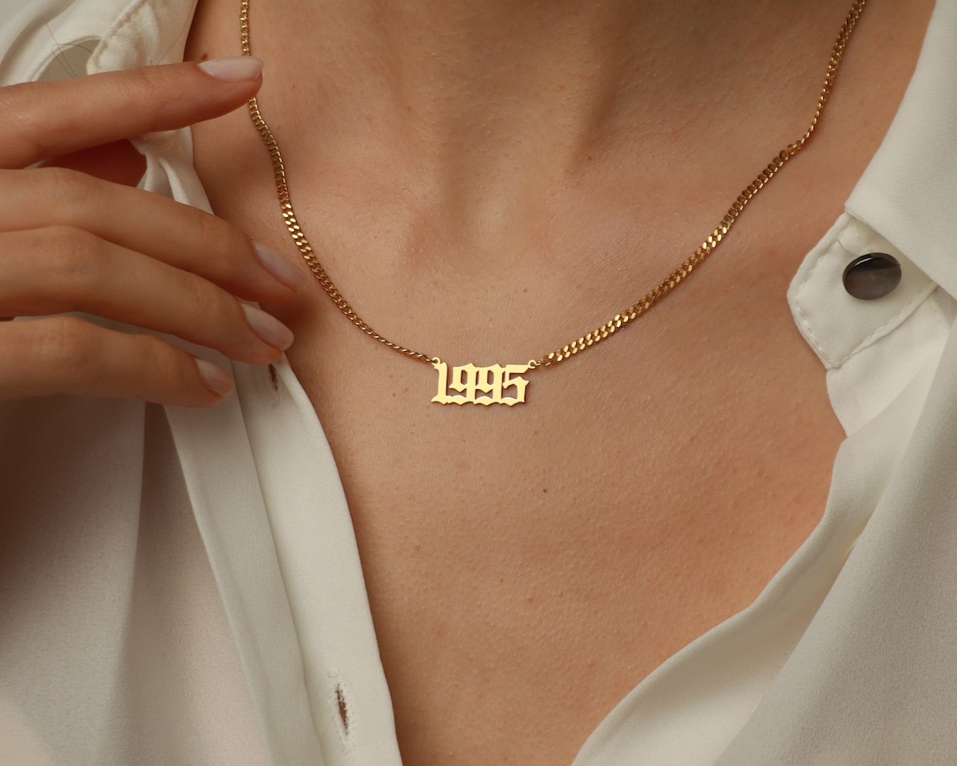 Personalized Year Necklace - 14K Gold Year Necklace, Custom Year ...