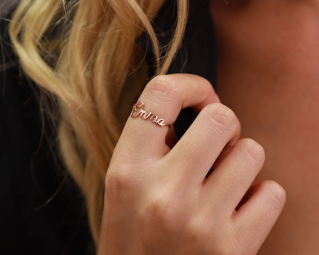 14K Gold Personalized Name Ring - Custom Name Ring - Stacked Name Ring ...