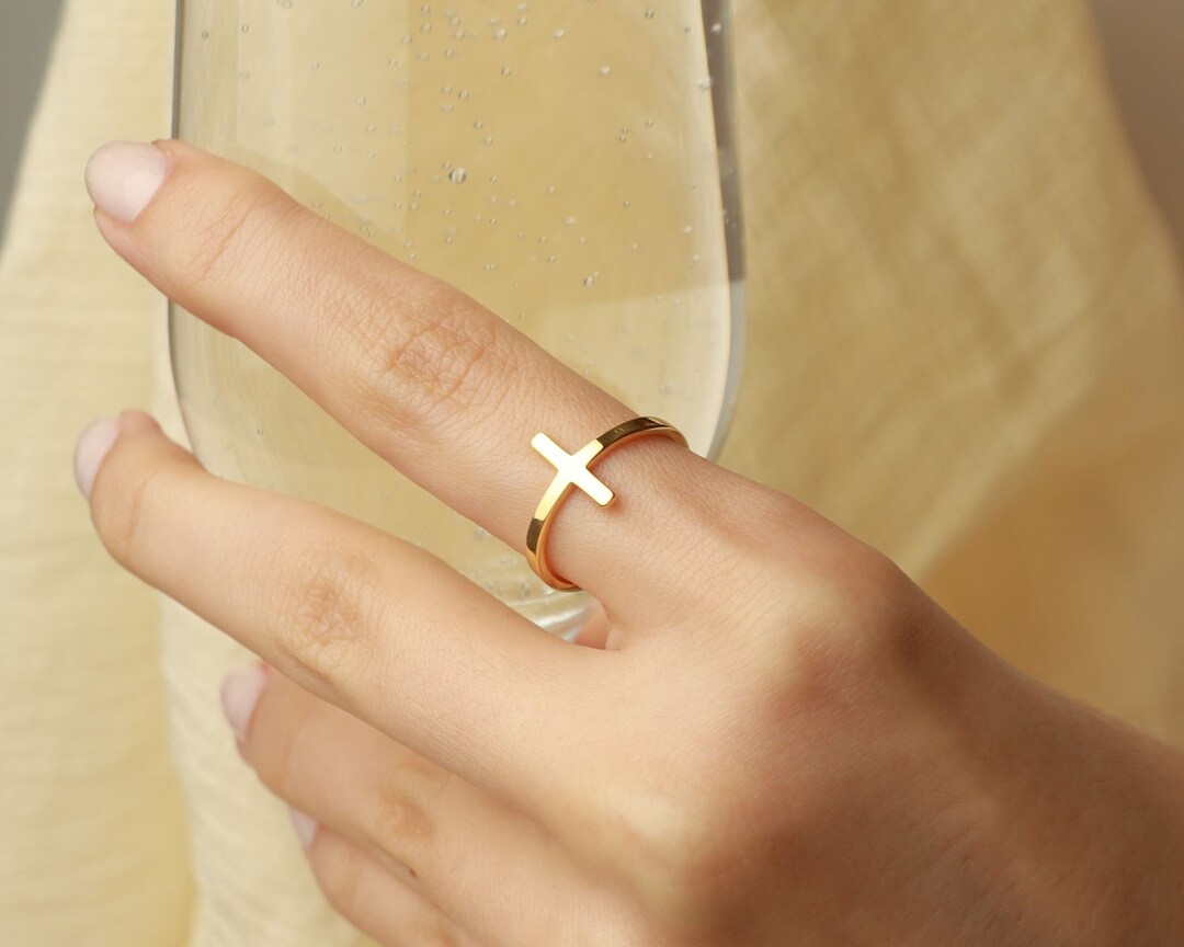 14K Gold Cross Ring, Dainty Cross Jewelry, Religious Ring, Cross Ring ...