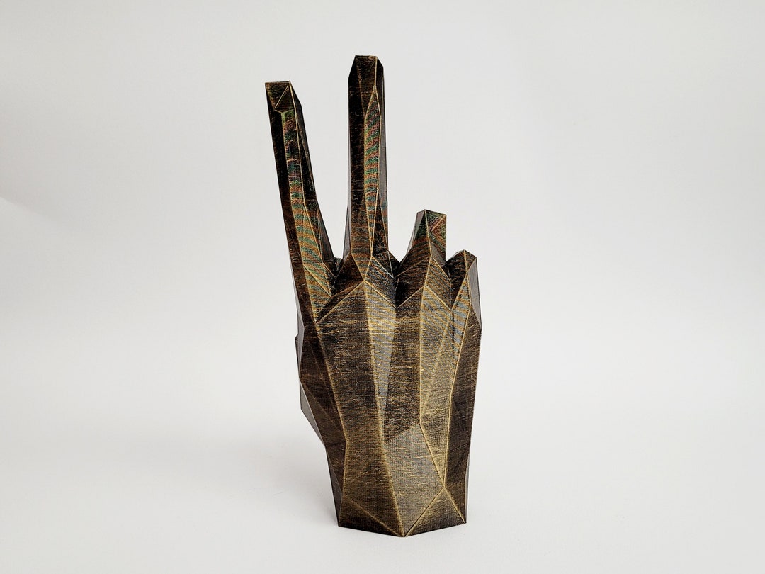 3D Printed Hand Low Poly, Peace, Figure, Statue, Home Decoration ...