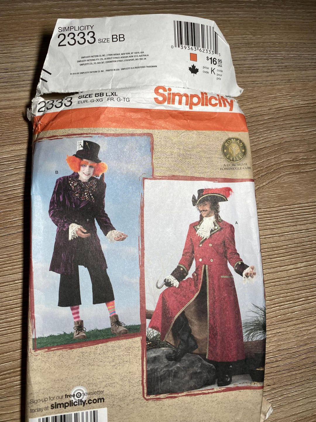 Simplicity 2333 Adults L-XL Captain Hook, Streampunk Sewing Pattern ...