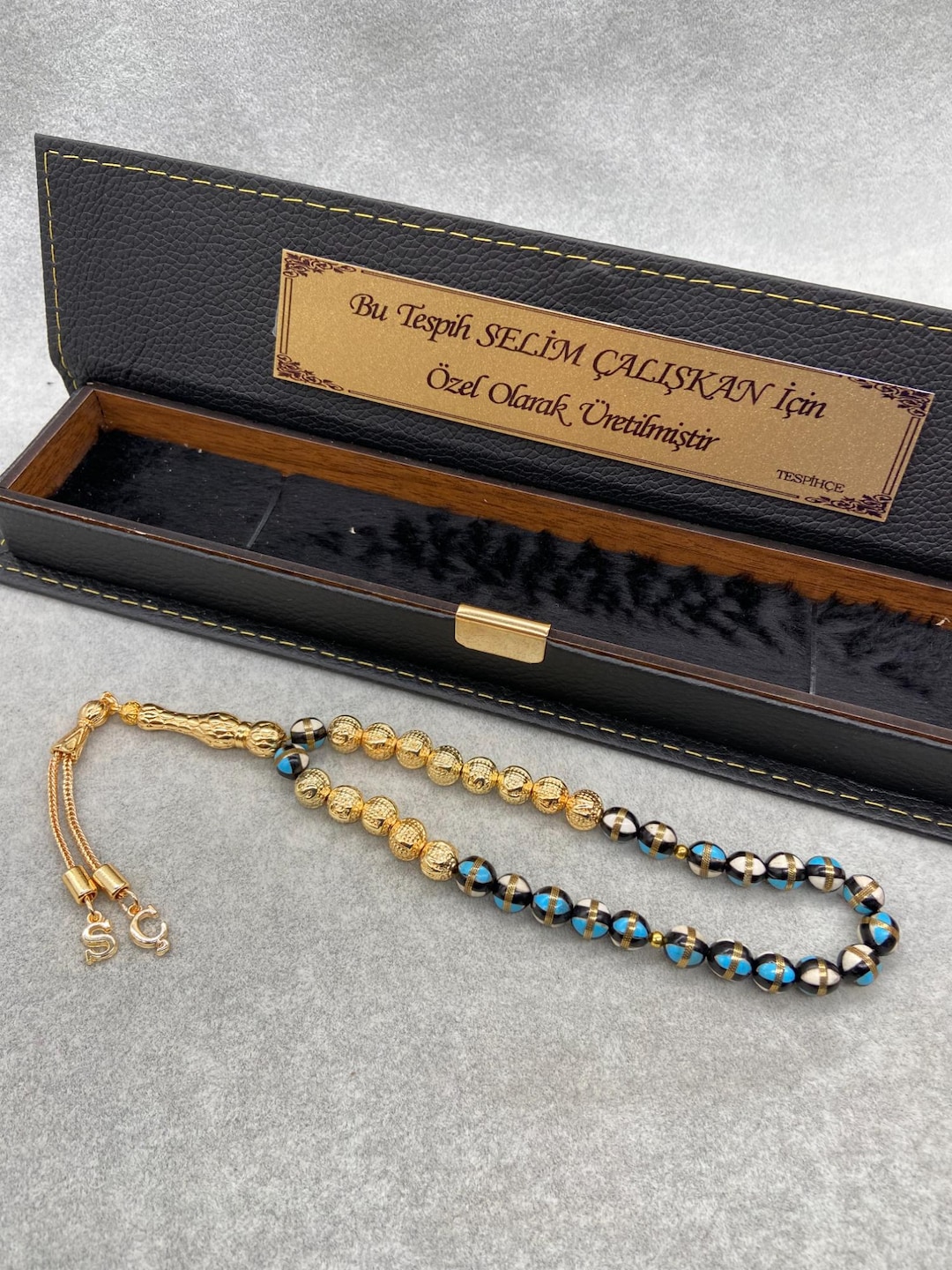 Custom Name Tesbih – Gold Plated Kuka Wood Prayer Beads, Natural Stone ...