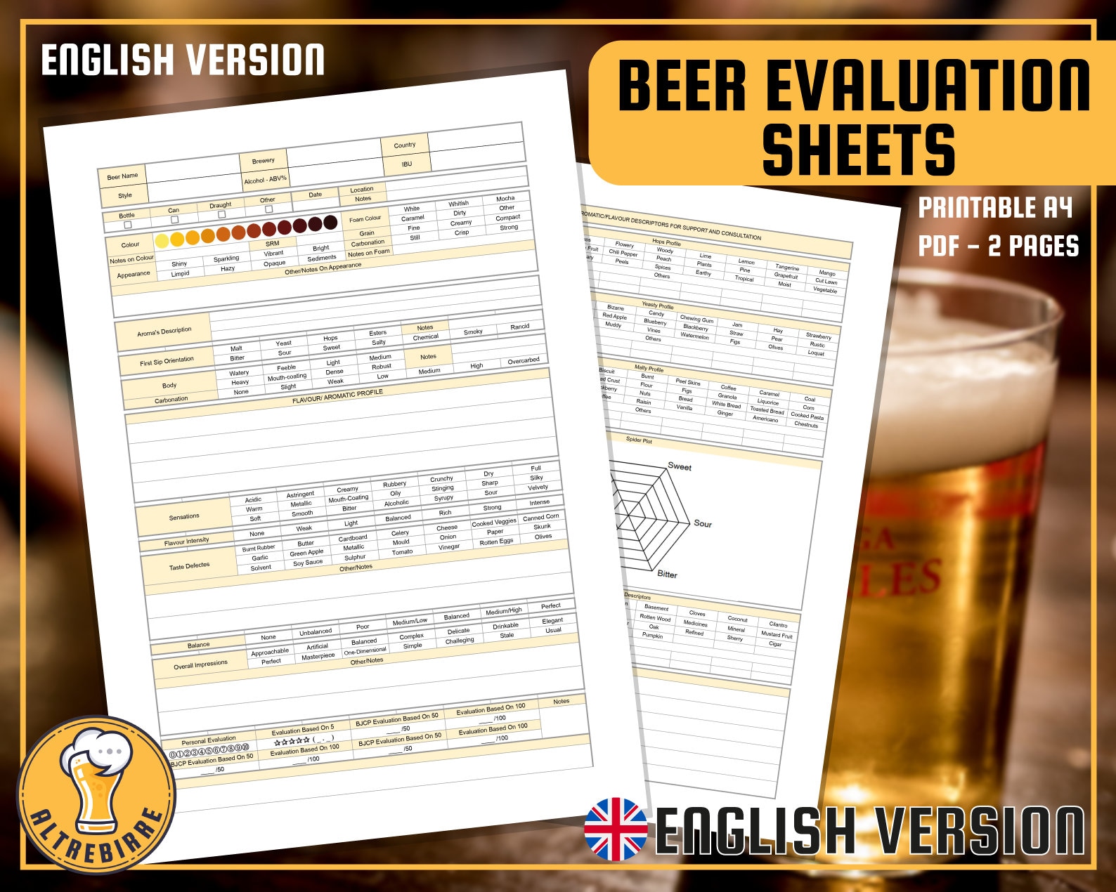 Beer Evaluation Sheets - ENGLISH Version | Tasting Journal Beers ...