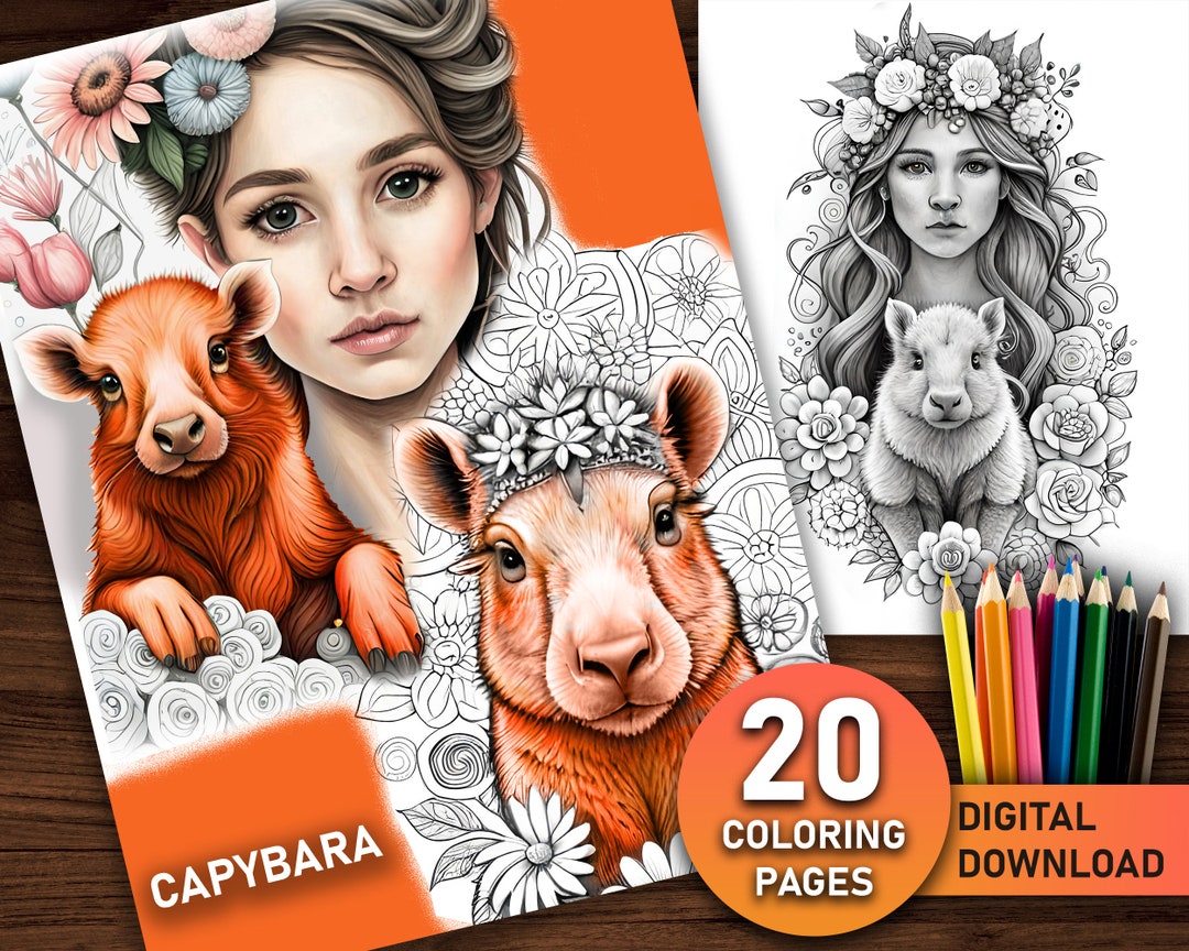 Capybara Coloring Page Bundle, Capybara Pages, Adult Coloring Book ...