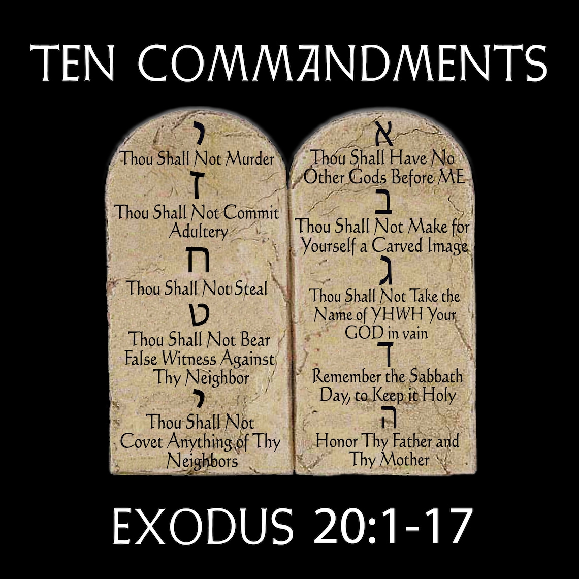 Exodus 20:1-17 the 10 Commandments Bible Scripture Gods Laws Graphic ...