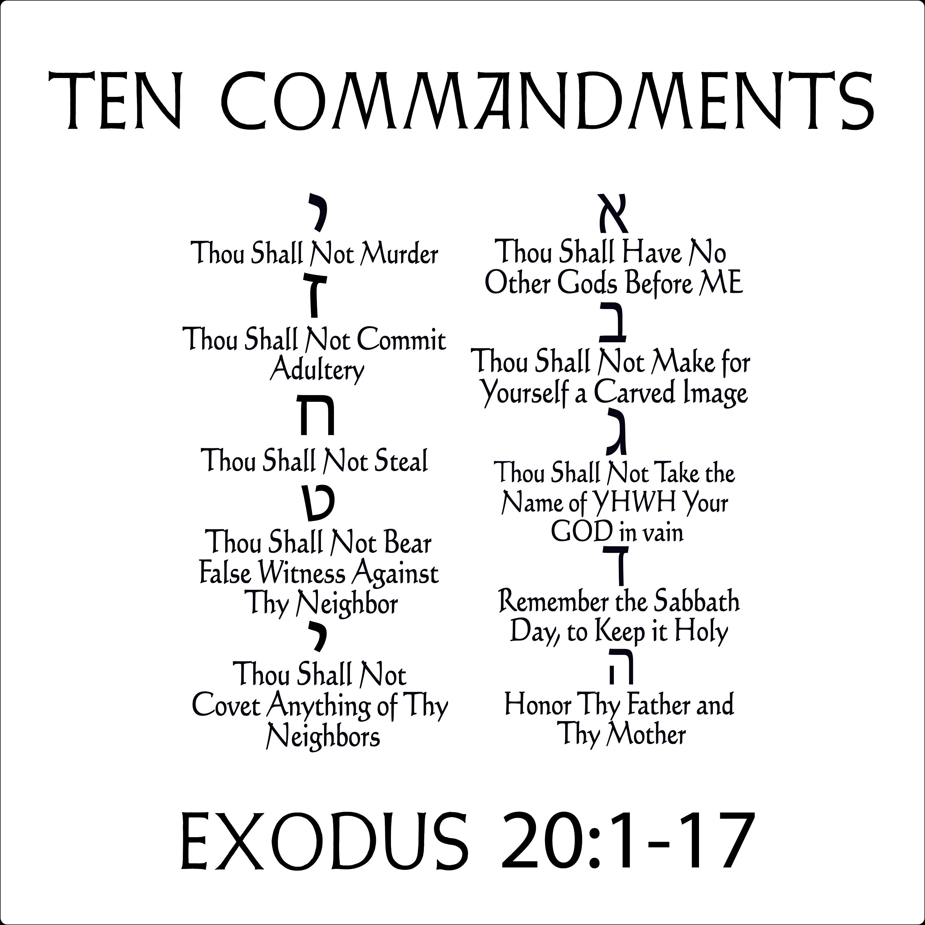 Exodus 20:1-17 the 10 Commandments Bible Scripture Gods Laws Graphic ...