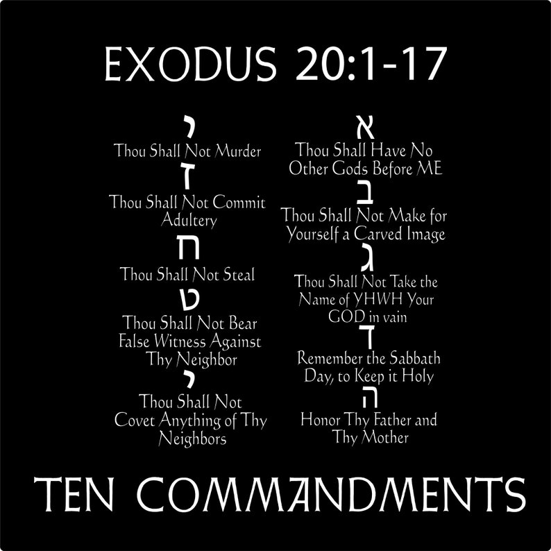 Exodus 20:1-17 the 10 Commandments Bible Scripture - Gods Laws Graphic ...