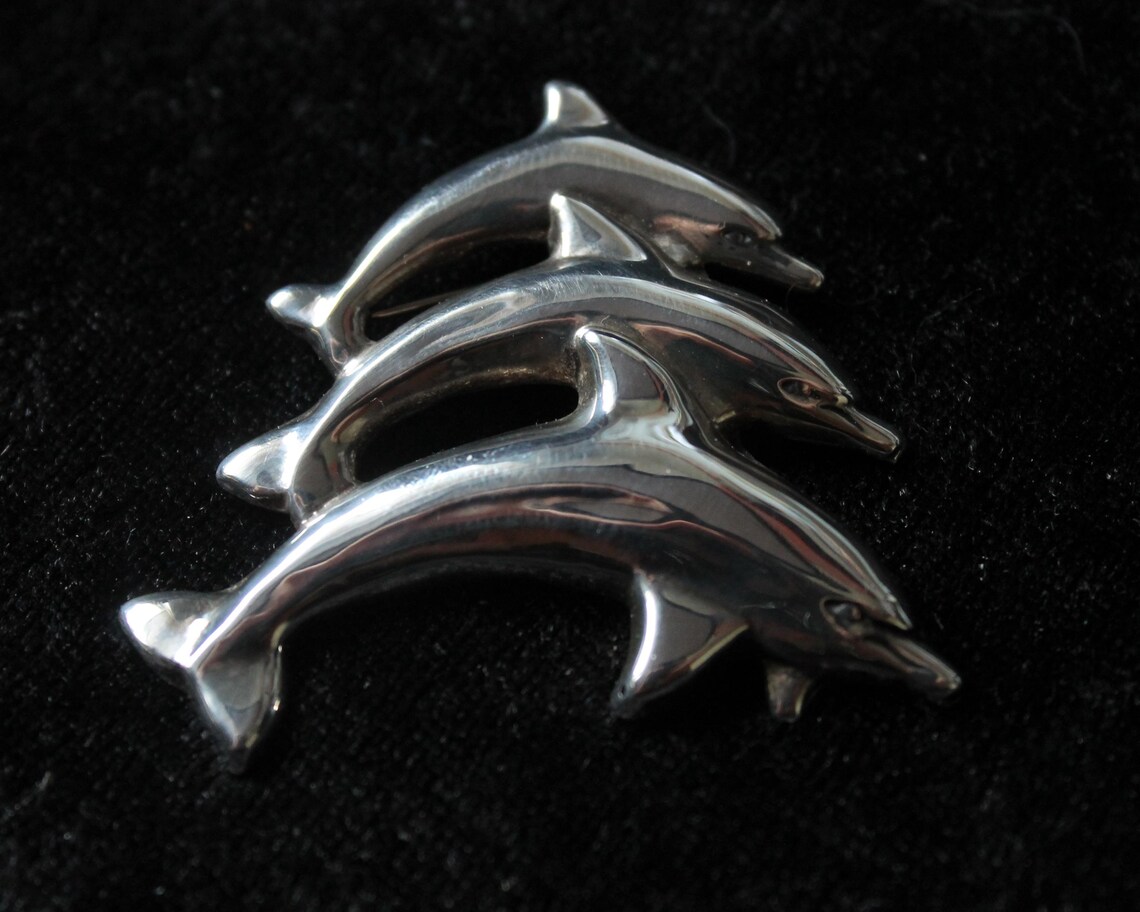 Vintage Sterling Silver Three Dolphins OEFS Brooch - Etsy