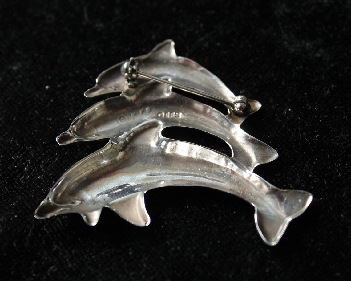 Vintage Sterling Silver Three Dolphins OEFS Brooch - Etsy